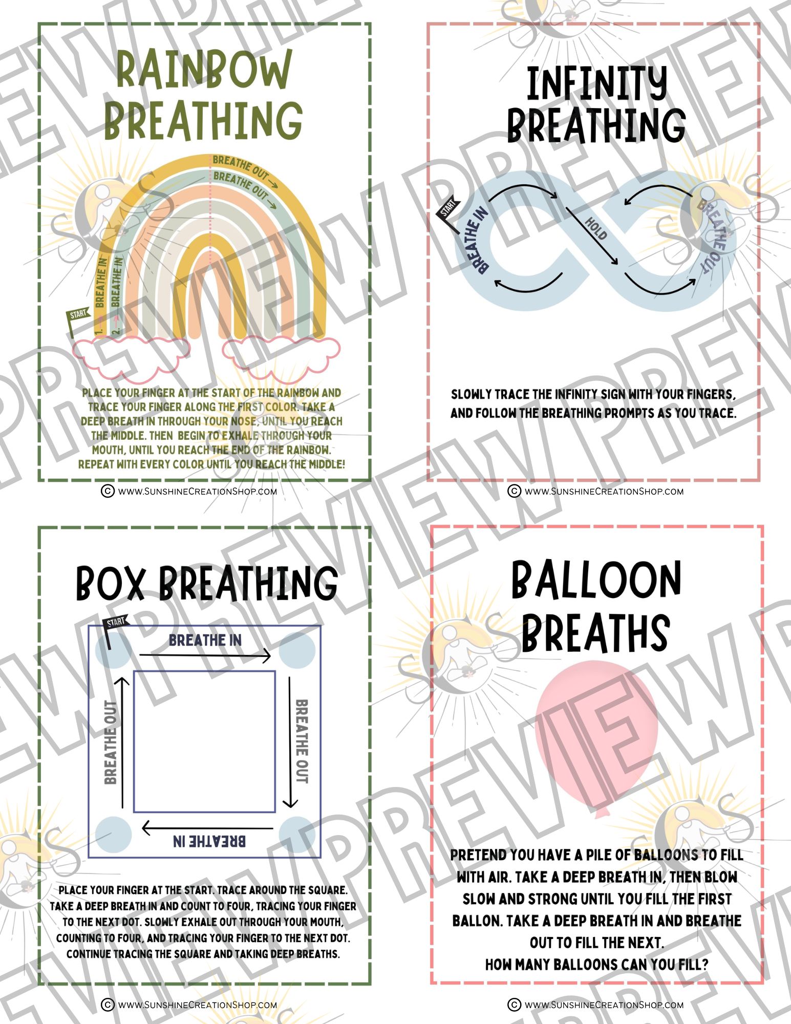 Mindful Breathing Exercises - Workbook and Flashcard Bundle - Sunshine ...